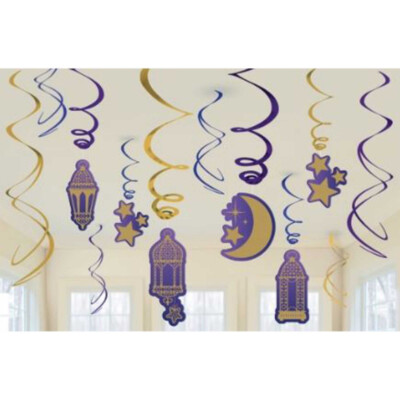 Ramadan Party Supplies Moon & Stars Celebration Hanging Swirls 12 Pack ...