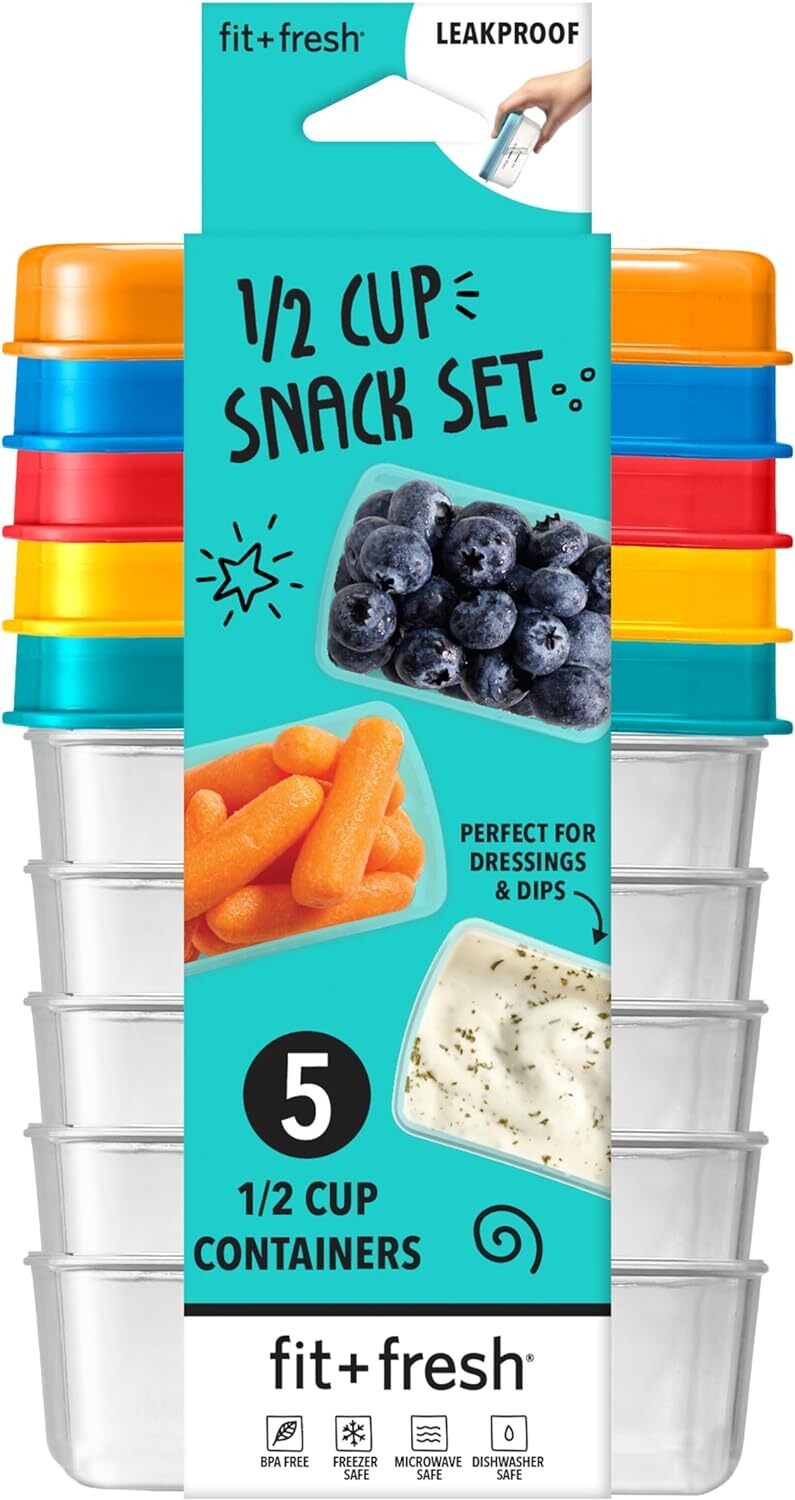 Fit & Fresh 1/2-Cup Snack Set, Condiment & Salad Dressing Containers ...
