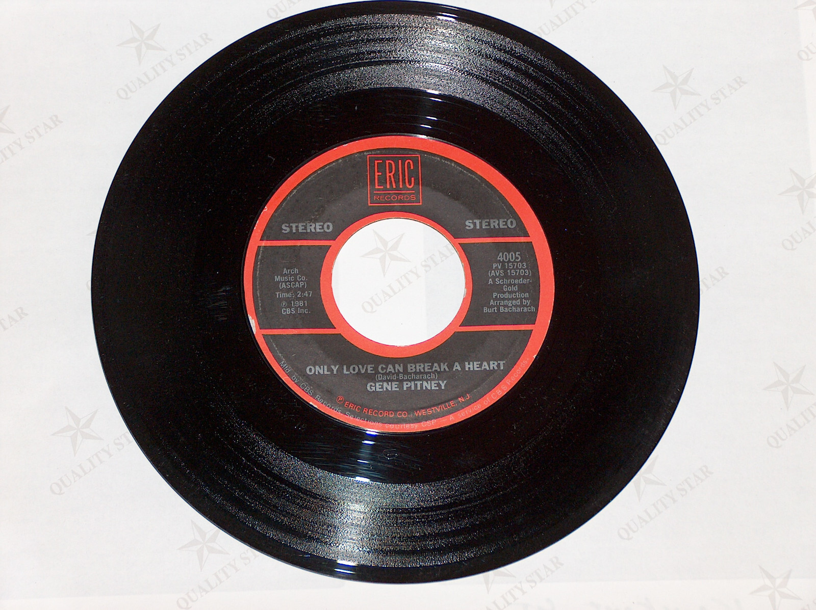 45 RPM Gene Pitney Town Without Pity, Love Can Break A Heart Eric Vinyl ...