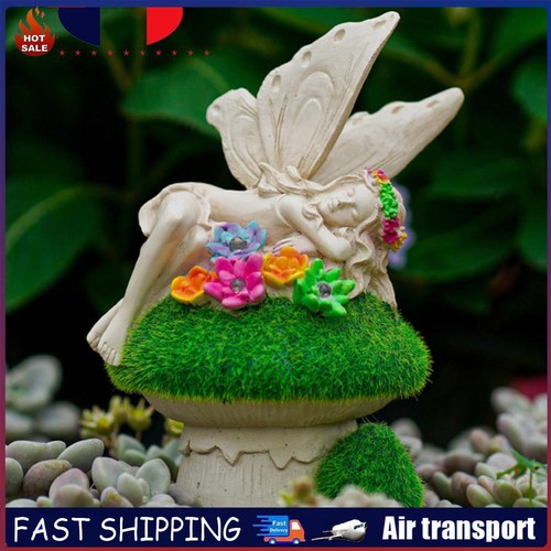 Flower Fairy Wings Statue Resin Light for Garden Yard Decor (Sleeping ...