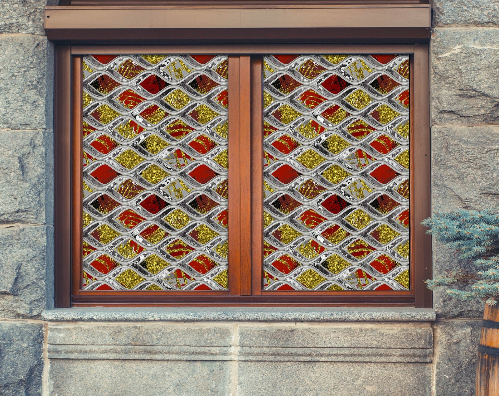 3D Gold Glitter O594 Window Film Print Sticker Cling Stained Glass UV ...