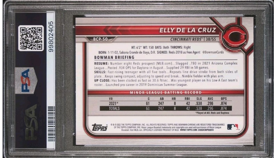 2022 Bowman Chrome Mega Box #50 Elly De La Cruz Reds RC Rookie PSA 10 ...