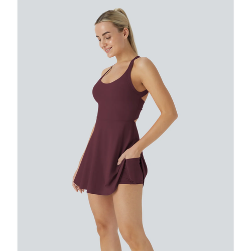 Halara Airy Backless Twisted Cool Touch Active Easy Peezy Dress Fig X ...