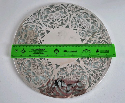 Large 12" 30cm Silver Plate & Glass Trivet, Placemat, Centrepiece Stand ...