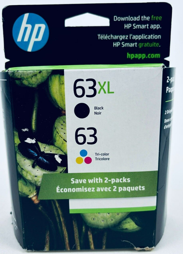 Genuine HP 63XL Black & 63 Tri Color Ink Combo 2-Pack EXP. DATE 12/2025 ...