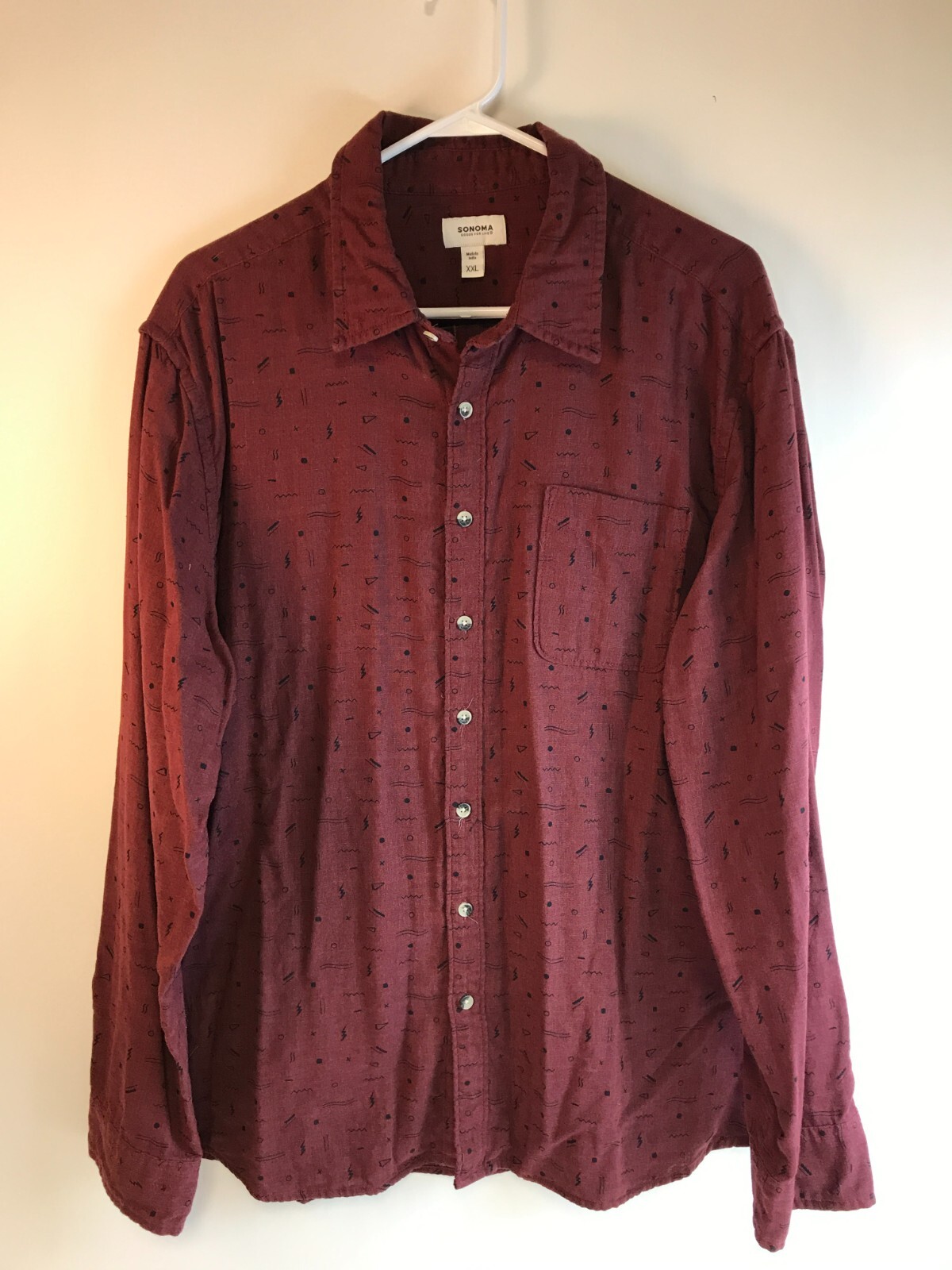 Sonoma Shirt Men's Size XXL Maroon Button Up Long Sleeve Pocket Doodle ...