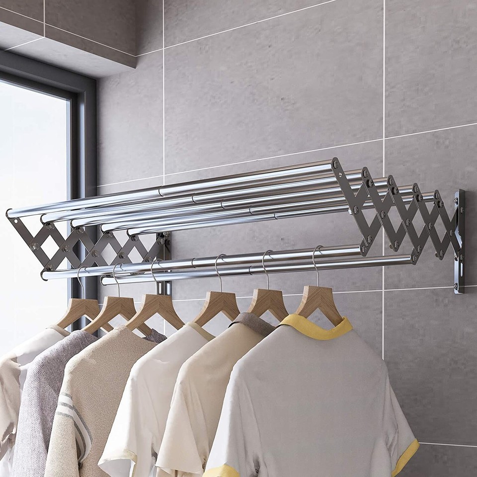 Wall Mounted Clothes Drying Rack Stainless Steel Accordion Retractable ...
