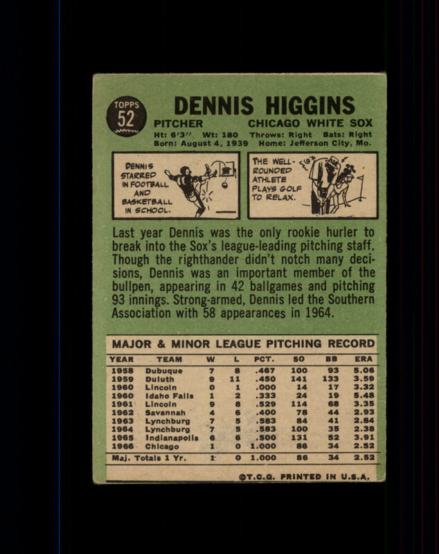 Dennis Higgins Signed 1967 Topps #52 IPA IN PERSON AUTOGRAPH | eBay