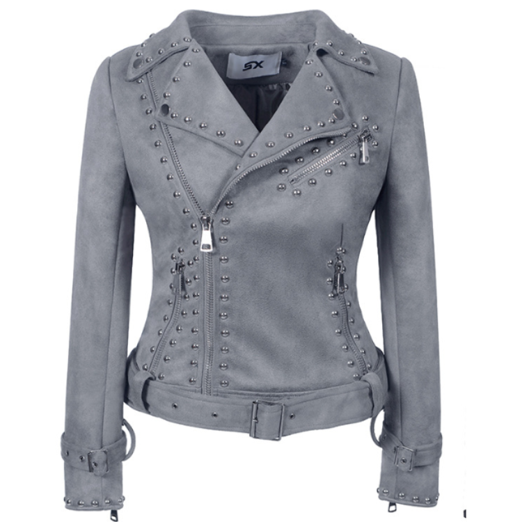 Women's Slim Fit Lapel Rivet Rider Motorcycle Jacket PU Leather 5xl 6xl ...
