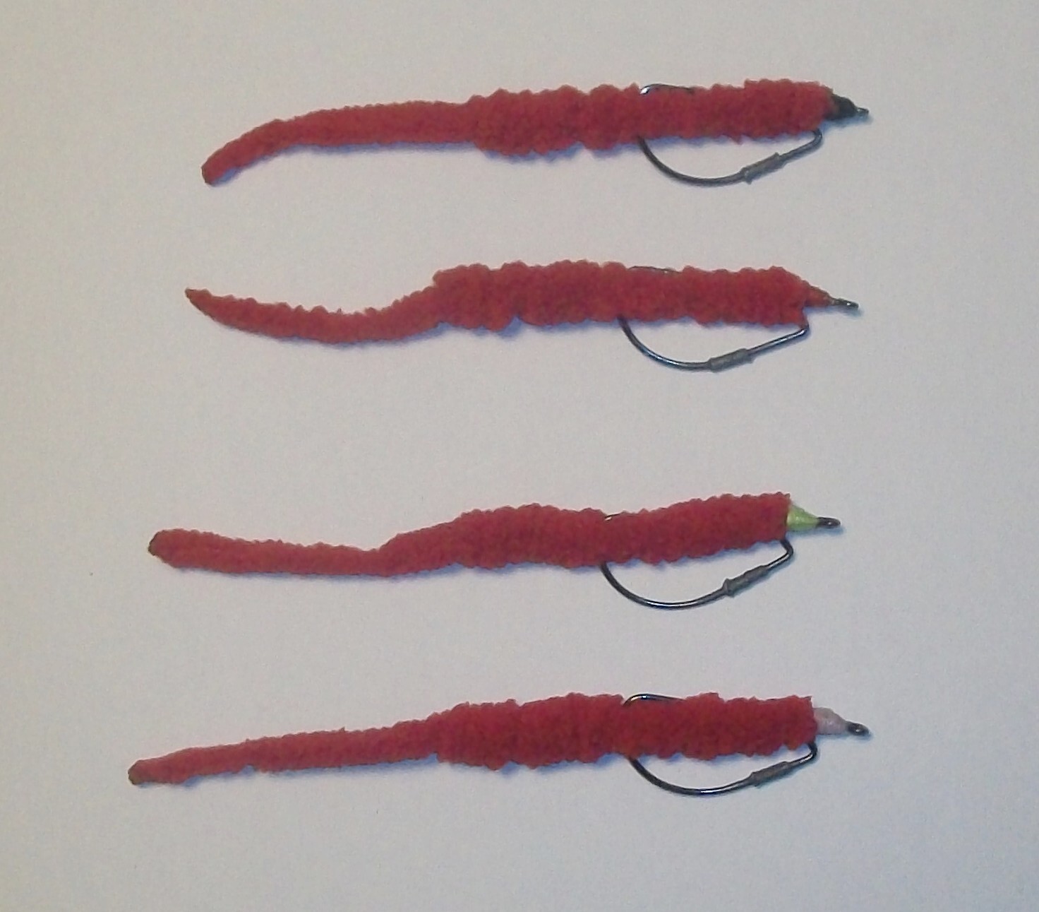 4 Red Texas Rigs for Fly Rod Weedless Size 1/0 Wide Gap Hook -Rich's ...