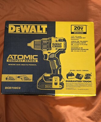 DEWALT DCD708C2 20V MAX Atomic Compact Li-Ion 1/2" Drill Driver w/ 2 ...