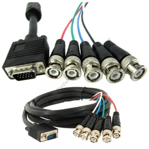 10ft SVGA/VGA~5*BNC RGB+VH, RGBVH Monitor Cable/Cord/Wire 3xShield SUN ...