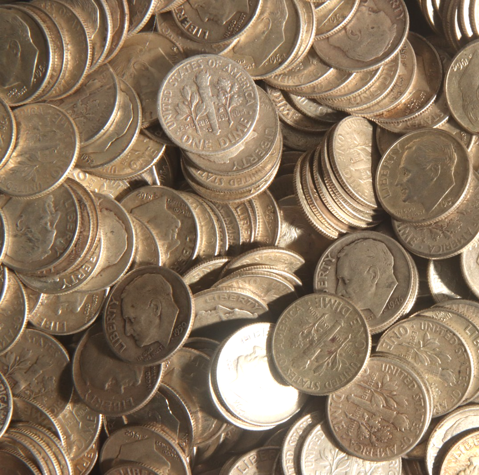 1 U.S. Oz. Bulk Silver Roosevelt Dimes 90% Silver Physical Coin Weight ...
