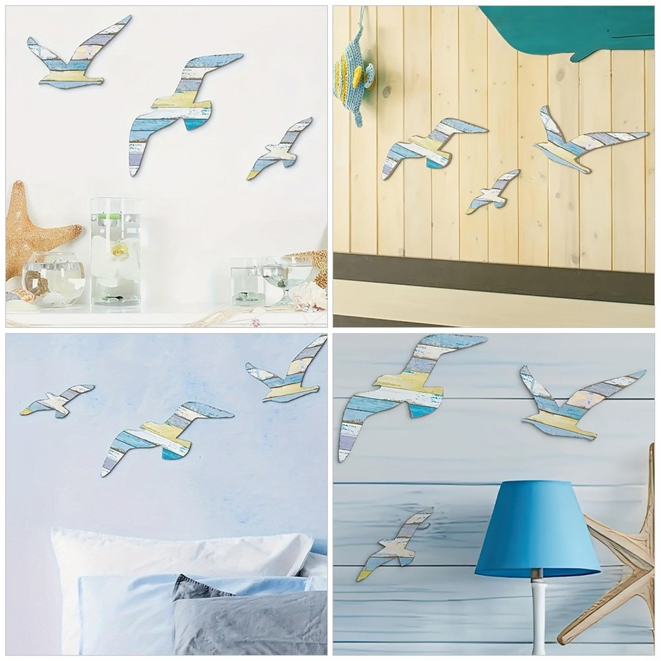 3 Pcs Beach House Wall Art Coastal Bedroom Decor Theme Living Seagull ...