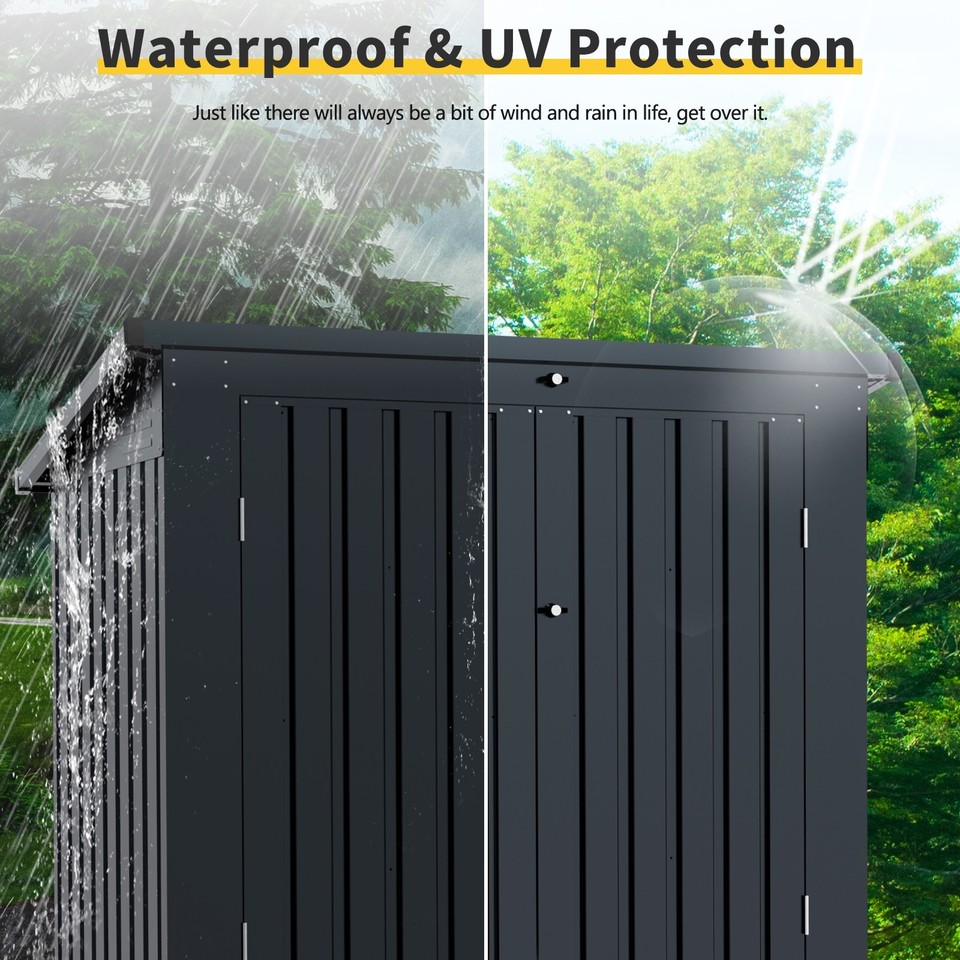 Outdoor Metal Garbage Bin Shed 2 Trash Cans with Sloped Roof Lockable ...