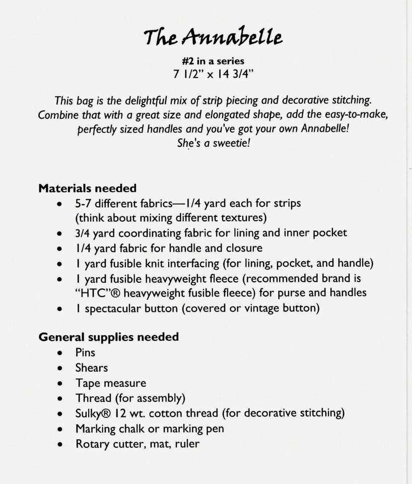 The Annabelle Bag Sewing Quilting Pattern by Purse Strings 102 | eBay