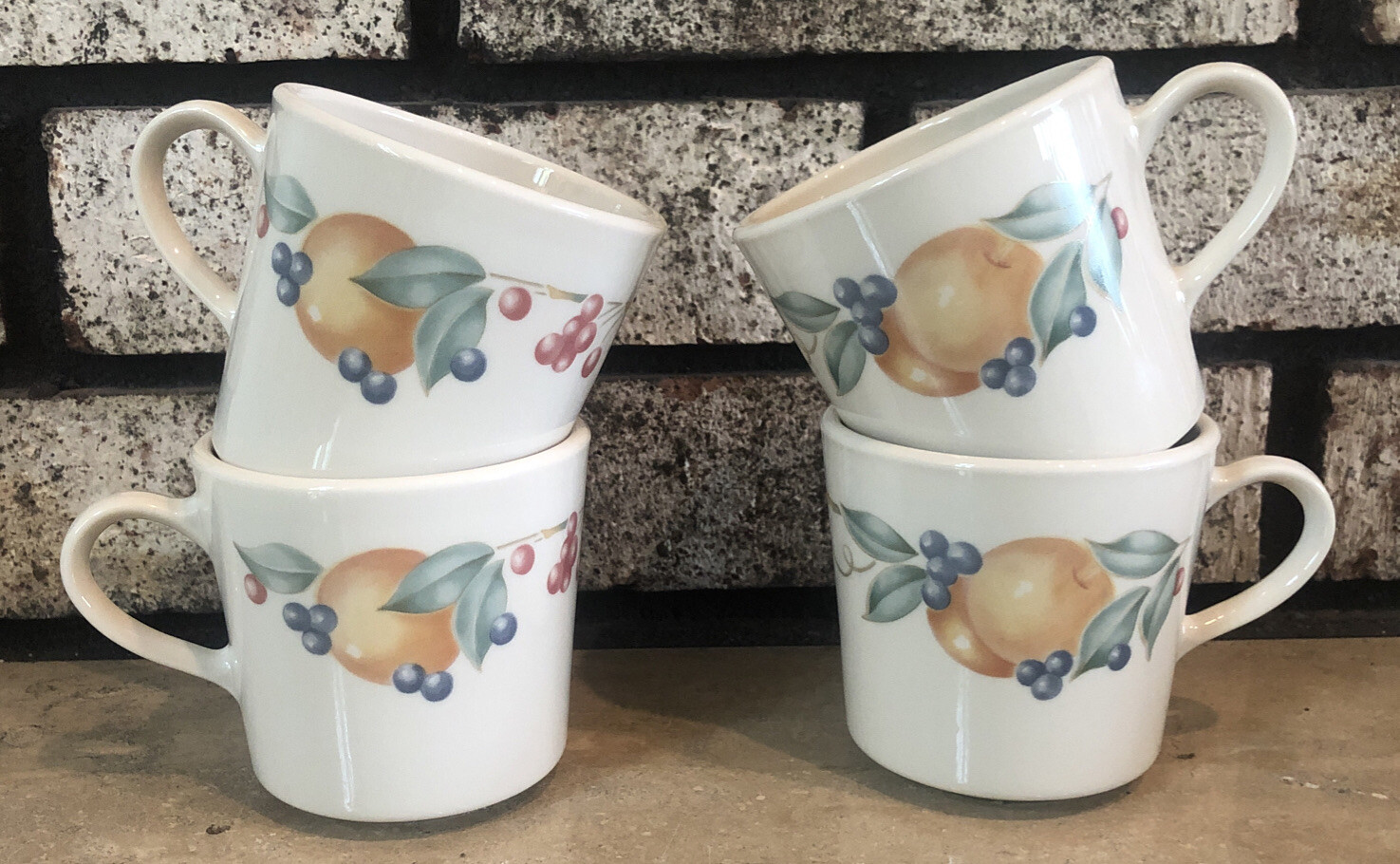 4- Corning Ware Corelle ABUNDANCE Coffee Tea Cups Mugs - Set vtg Fruit ...
