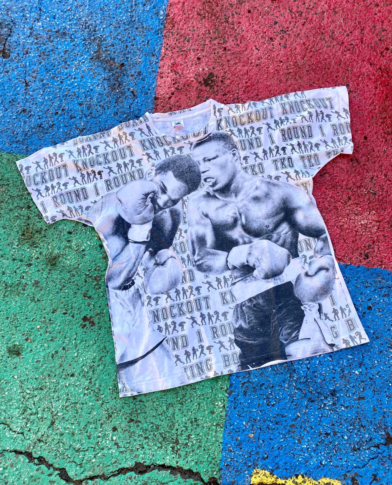 Vintage 90s Boxing Knockout Round 1 RARE All Over Print Graphic Shirt ...