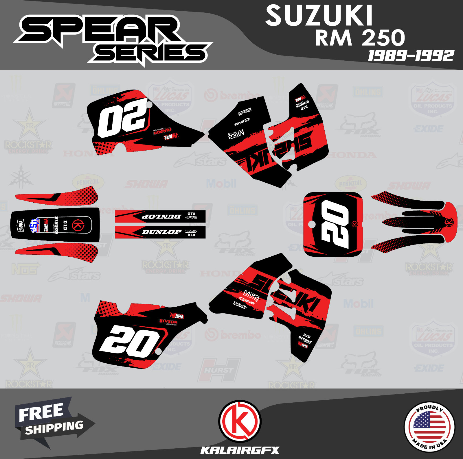 Graphics Kit for SUZUKI RM 250 1989 1990 1991 1992 Spear Series - Red ...