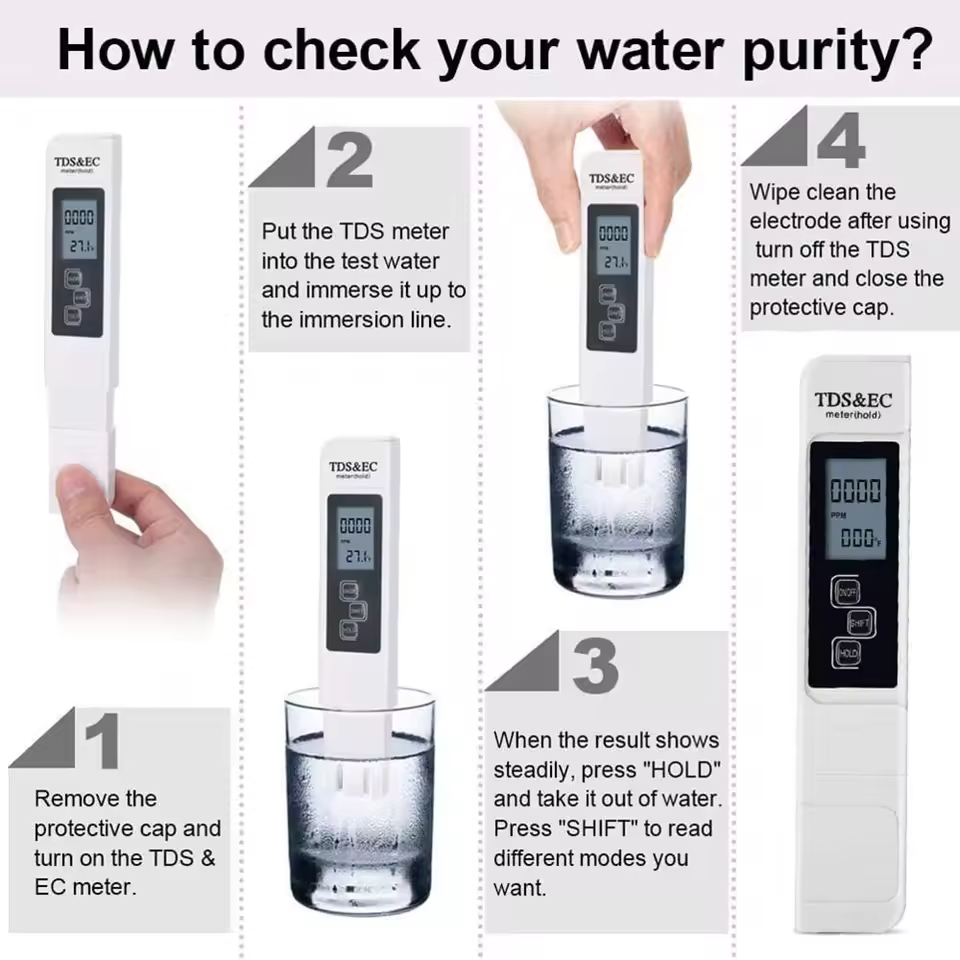 4in1 Drinking Water Tester Digital TDS PPM Meter Water Quality Purity ...