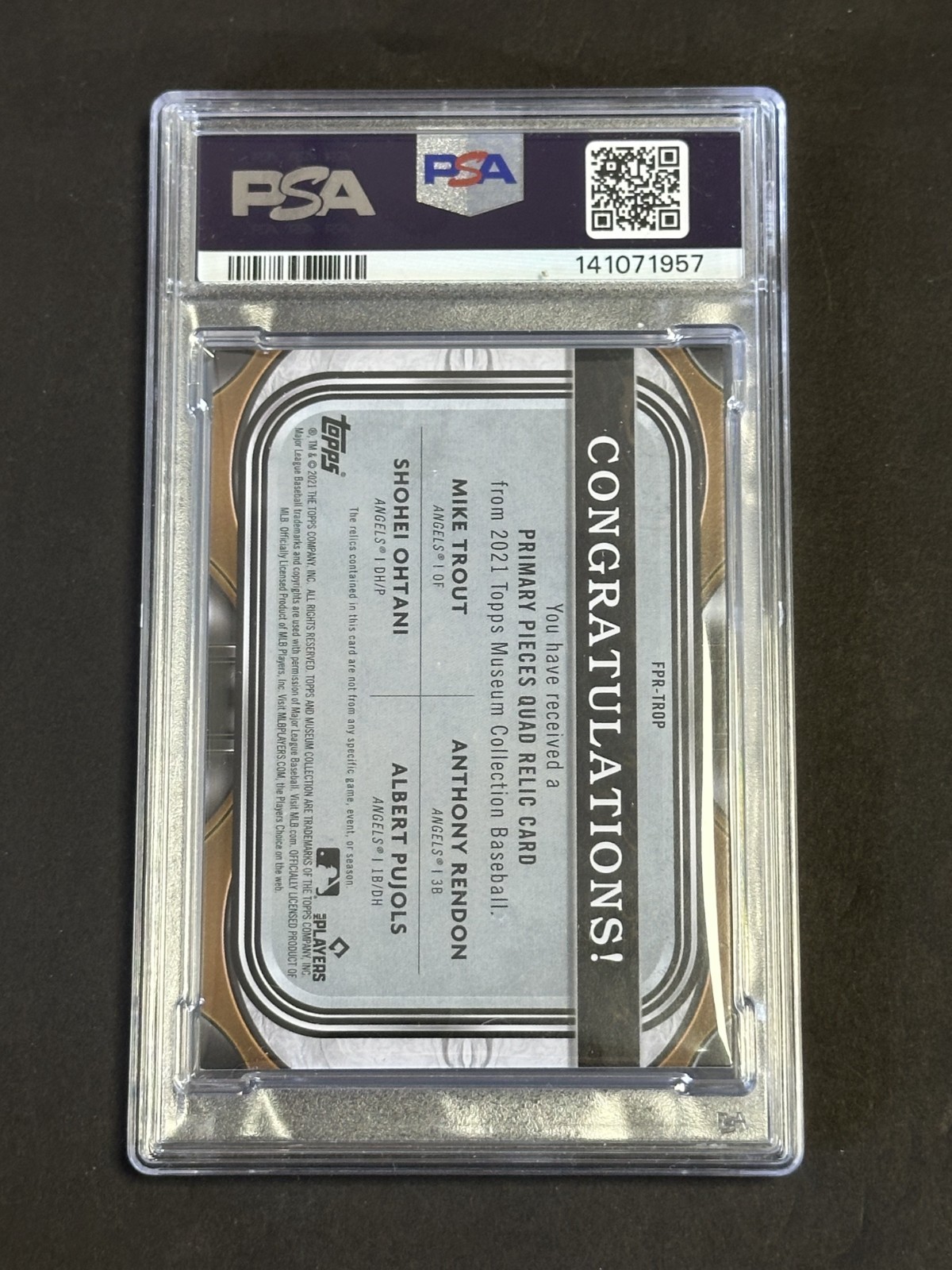2001 Museum Collection Quad Relic Shohei Ohtani Pujols Trout /75 PSA 8 ...