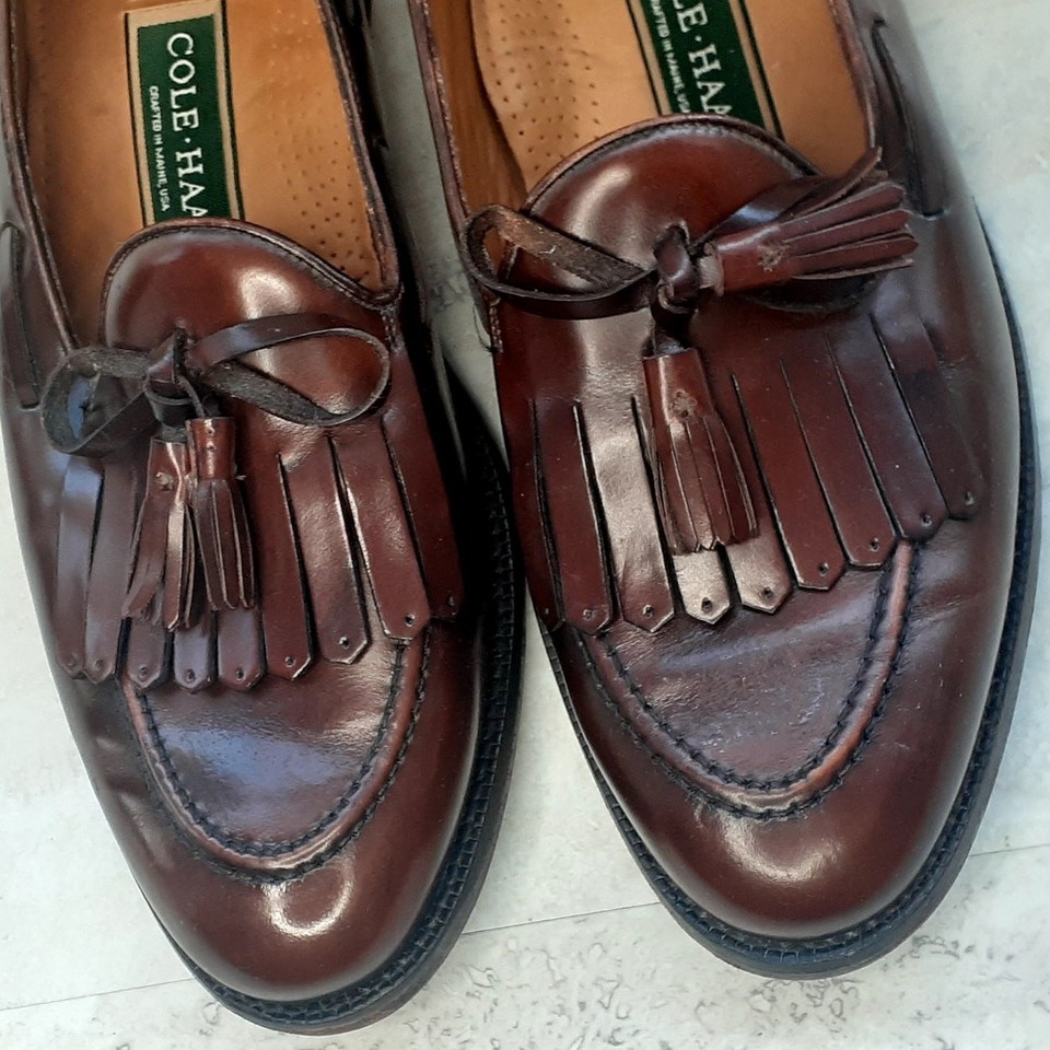 Mens Cole-Haan Kiltie Tassel Loafer Leather 12D Brown/Burgundy | eBay