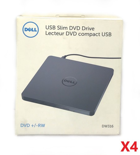 Lot of 4 NEW Open Box Dell DW316 External USB Slim DVD Rewrite Drives ...