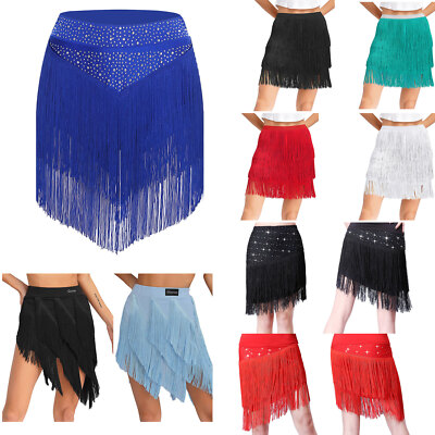 Women's Ballroom Latin Fringe Skirt Tango Rumba Salsa Tassel Dance Mini ...