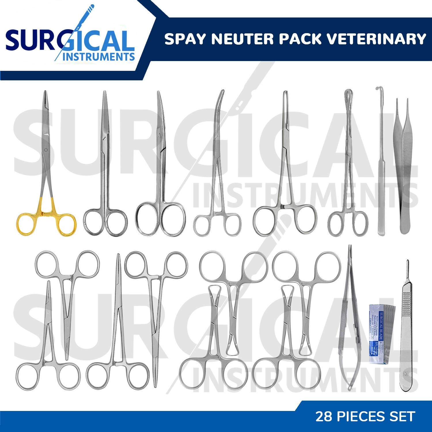28 Spay Neuter Pack Veterinary Instrument Forceps Scissors Surgical ...