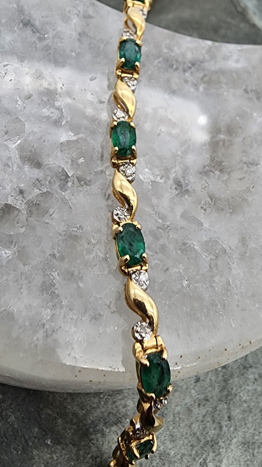 14k .585 Gold 13 Oval Natural Emeralds & Diamonds Lee… - Gem
