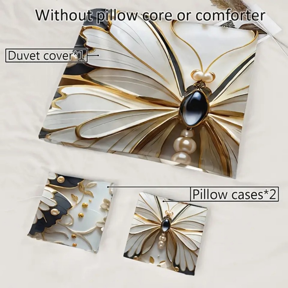 3pcs Butterfly Floral Duvet Cover Set 1 Duvet Cover 2 Pillowcases ...