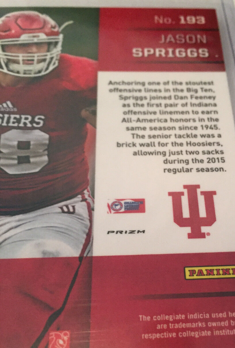 2016 Prizm Draft Football Jason Spriggs Indiana Hoosiers Blue Prizm ...