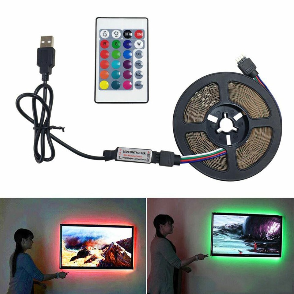 LED STRIP LIGHTS 5050 RGB COLOUR CHANGING TAPE UNDER CABINET KITCHEN TV ...