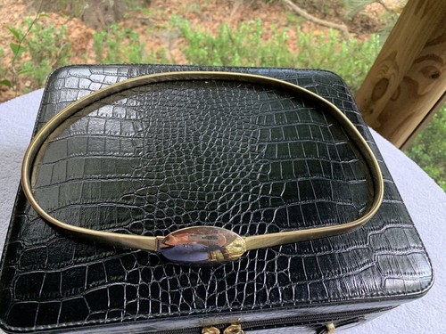 VTG Metal Cinch Belt Womens Small/Medium Skinny Goldtone Stretch Oval ...