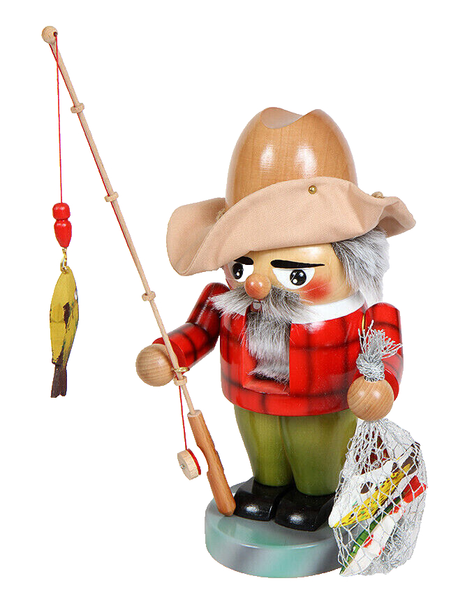 NIB 10” Steinbach Nutcracker Troll Fisher with Bag Of Fish and Pole ...