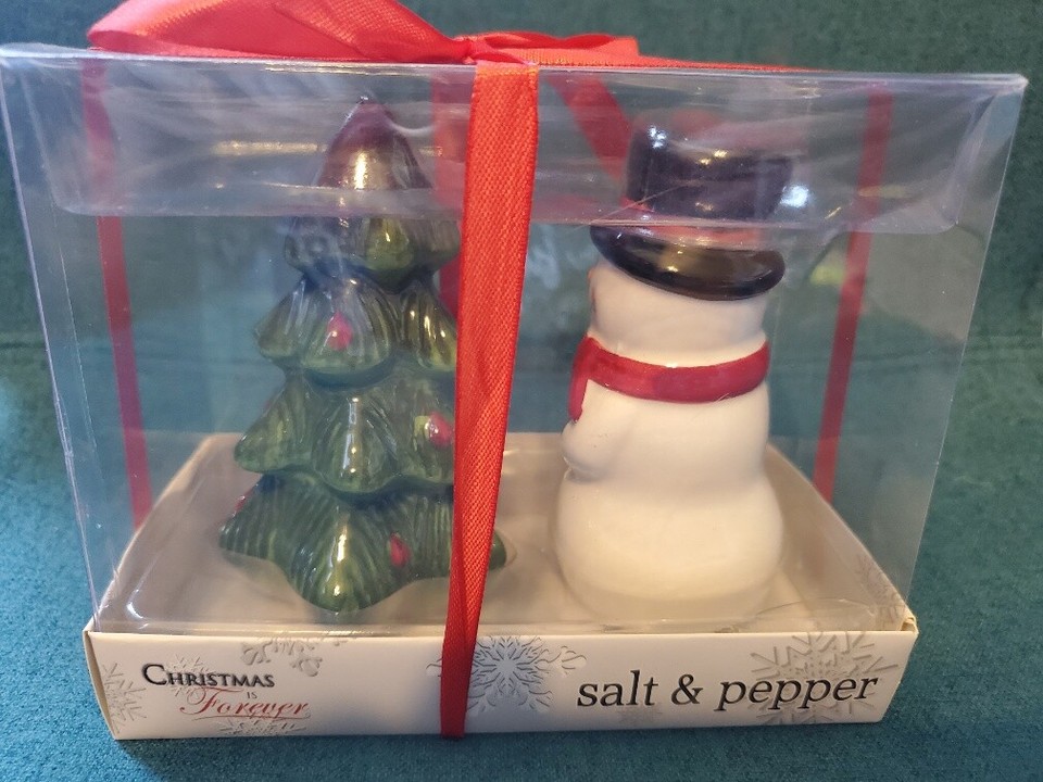 Christmas is Forever Ceramic Snowman & Christmas Tree Salt and Pepper ...