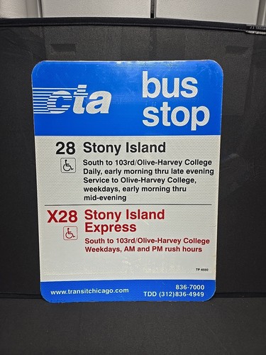 Original CTA Bus Stop Sign Stony Island Olive-Harvey College Chicago ...