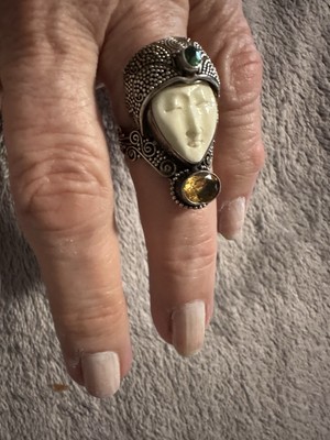 BALI GODDESS 925 Sterling Silver Carved Face w/ Peridot And Citrine ...
