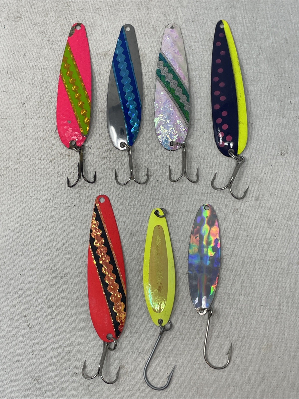 Lot of 7 Trolling Fishing Spoons Salmon Trout Walleye 4” & 3” Finn Luhr ...