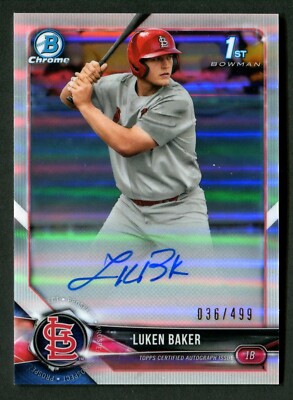 LOT OF 2 LUKEN BAKER 2018 Bowman Chrome Draft REFRACTOR AUTOGRAPH AUTO ...