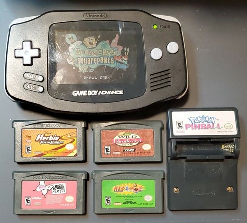 NINTENDO GAMEBOY ADVANCE BLACK HANDHELD AGB-001, x5 Games & Pokemon ...