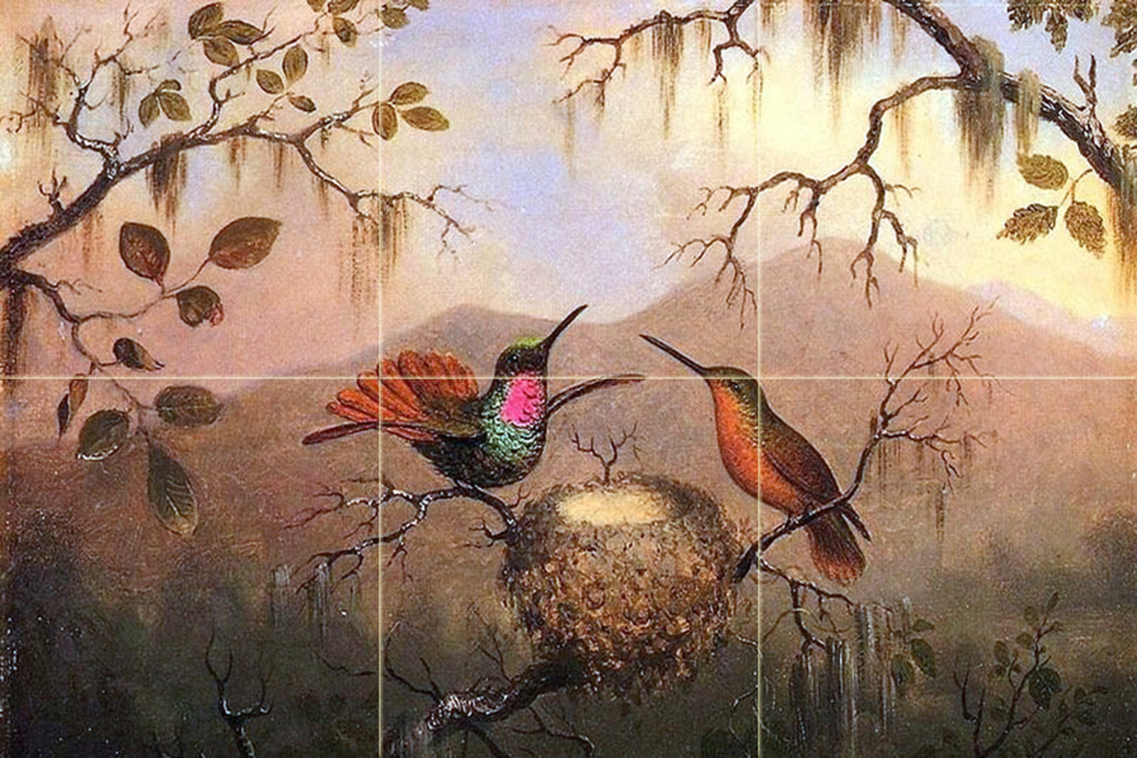 Two Hummingbirds at a Nest Tile Mural Kitchen Bathroom Backsplash ...