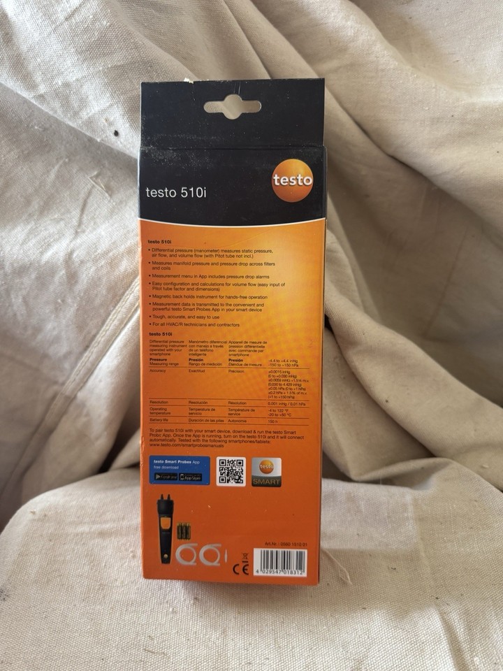 Testo 510i Differential Pressure Manometer Smart and Wireless Probe | eBay