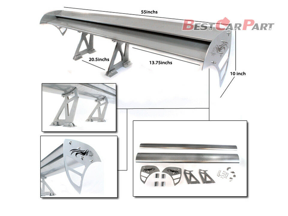 Rtunes 55" Type S Universal Aluminum GT Double Deck Spoiler Wing SILVER ...