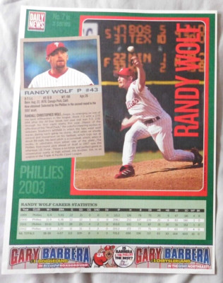 Randy Wolf 2003 Philadelphia Phillies #7 Daily News insert Photo 9x12 ...