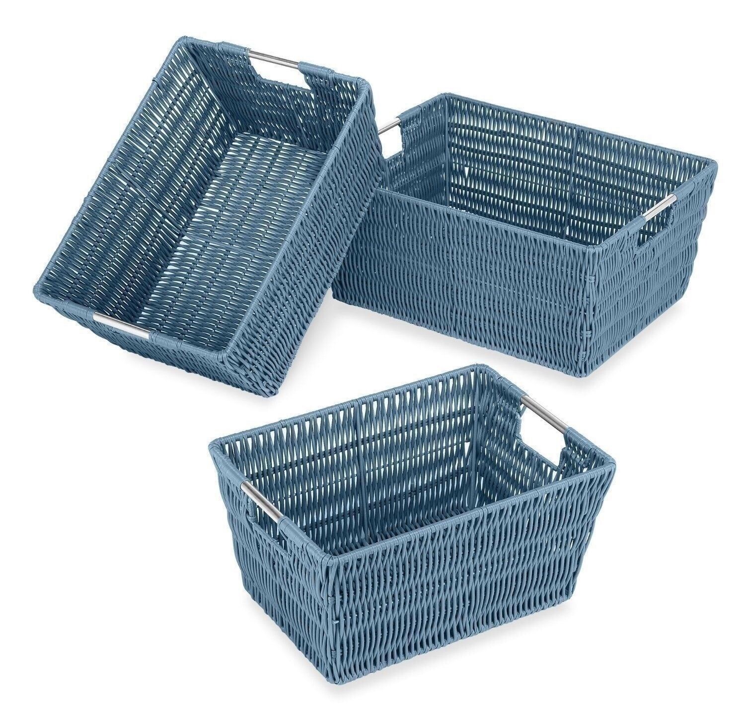 Set 3 Blue Resin Storage Baskets Nesting Bins Home Organizer Utility ...
