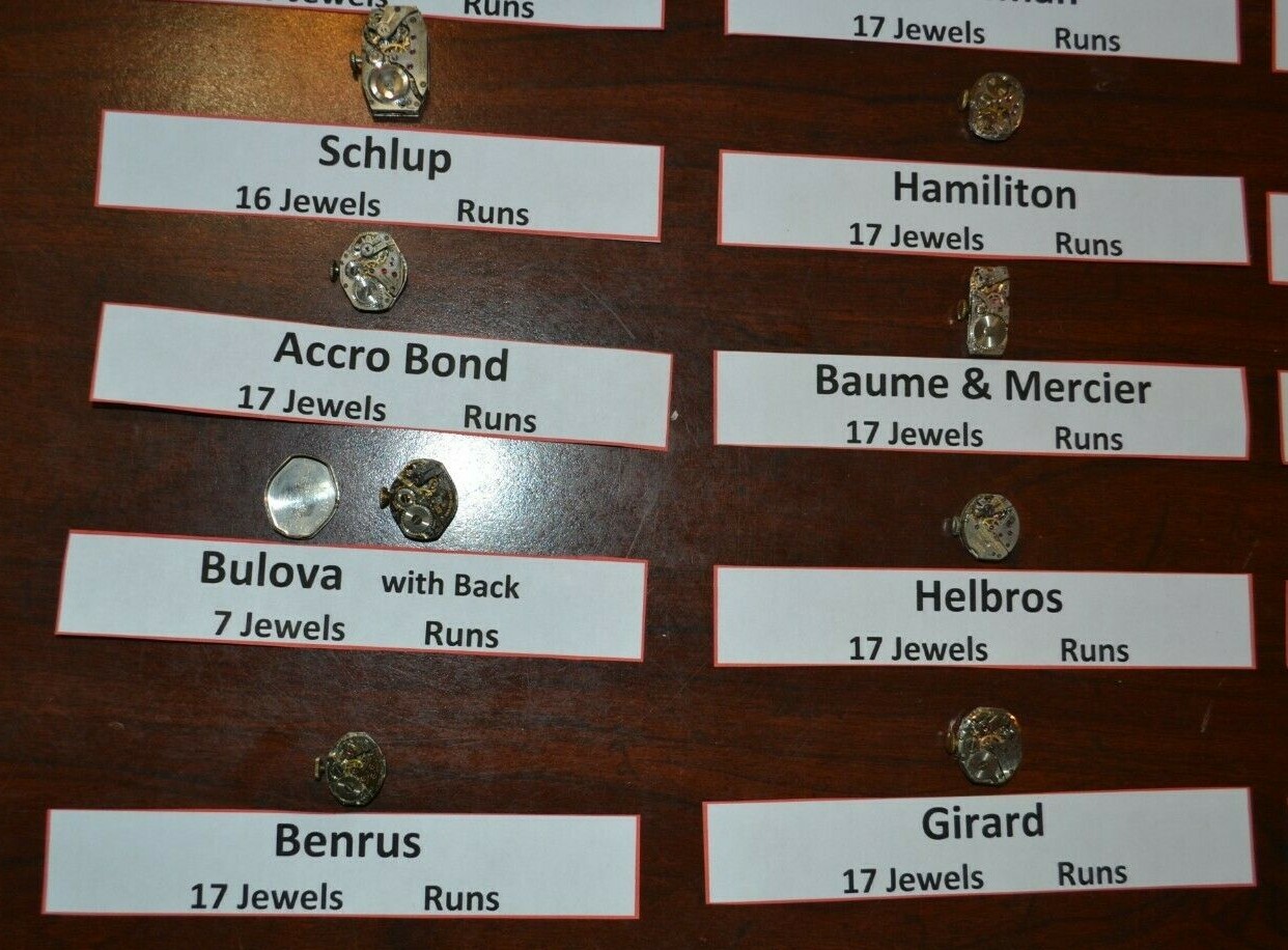 Lot of Jeweled Movement Watches (18), Faces(10), Stems(17), Screws ...