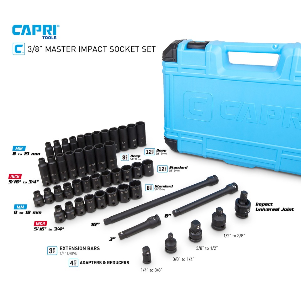 Capri Tools 3/8 in. Drive Master Impact Socket Set, Metric and SAE, 48 ...