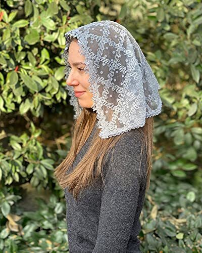 Catholic Church Mantilla Veil: Spanish Short Lace Head Covering Gray ...