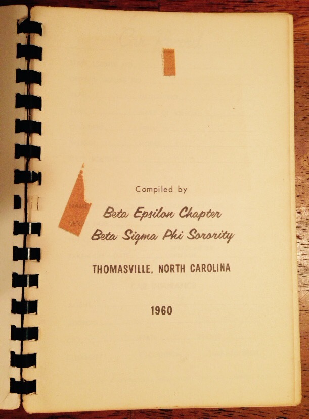 1960 BETA SIGMA PHI COOKBOOK, BETA EPSILON CHAPTER, THOMASVILLE, NC | eBay